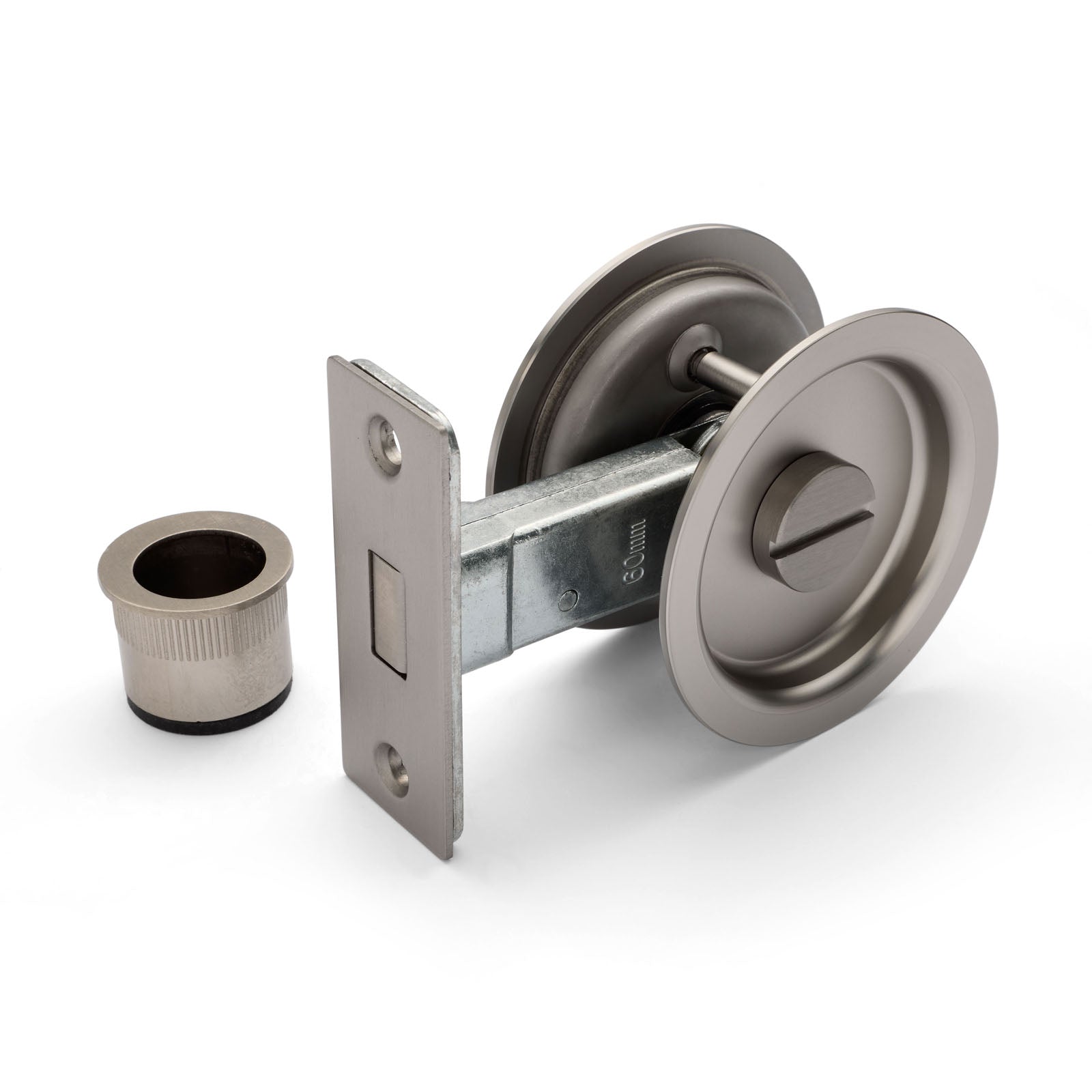 Brushed Nickel Round Sliding Cavity Privacy Lock | Manovella