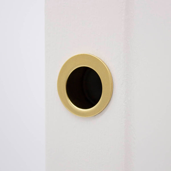 Satin Brass Round Sliding Door Finger Pull - Manovella