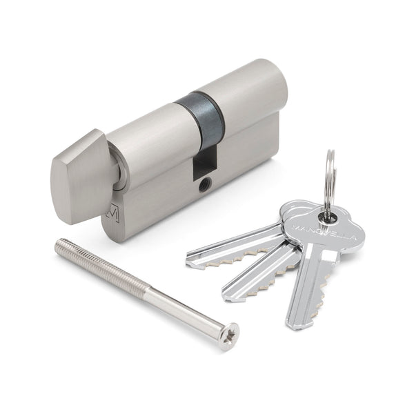 Brushed Nickel High Security Turn Snib 5 Pin Euro Cylinder- Manovella