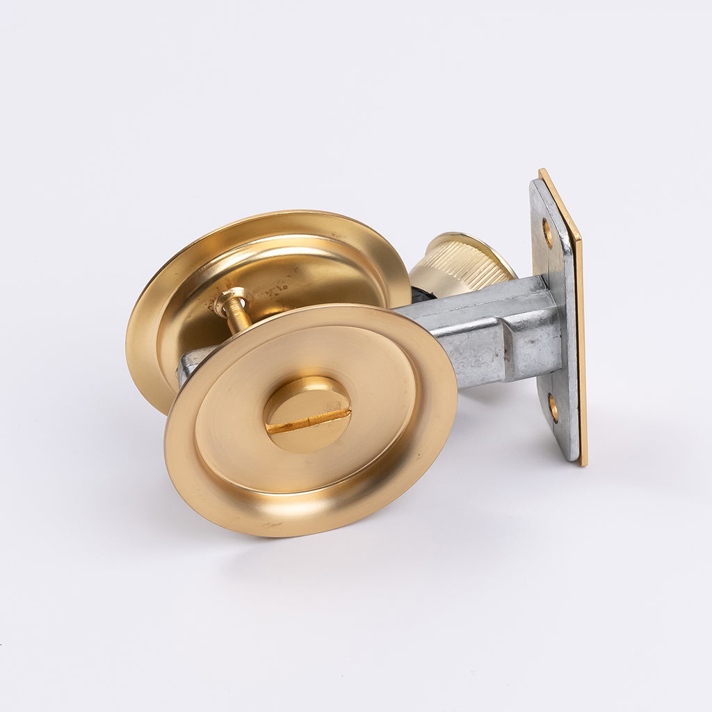 Satin Brass Round Sliding Cavity Privacy Lock | Manovella